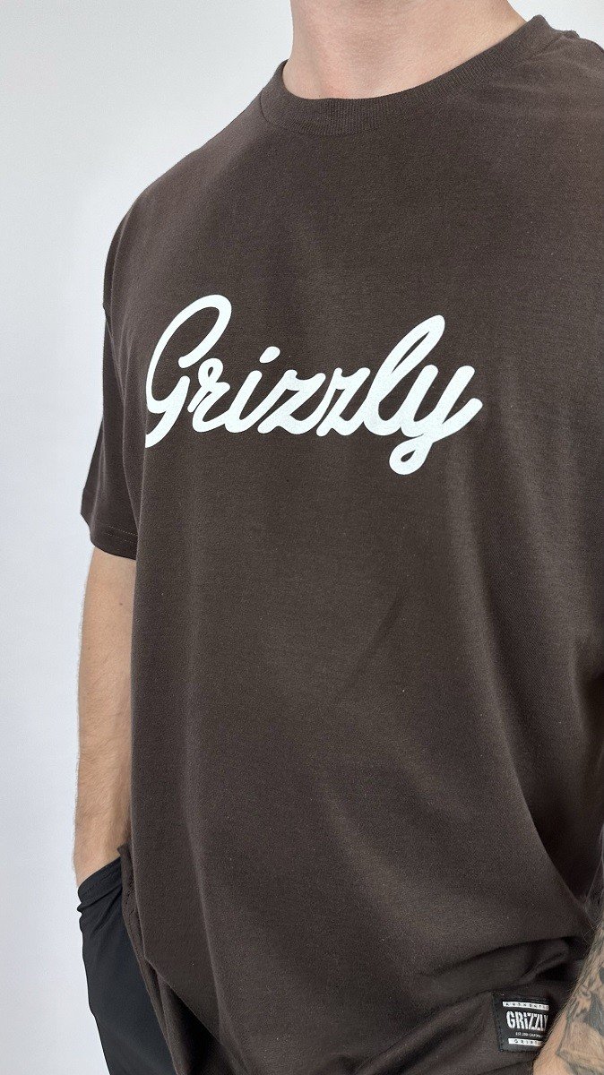Camiseta Grizzly Masculina Script Logo Marrom